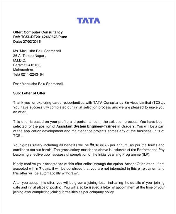 10+ Consultant Offer Letter Templates - PDF, DOC