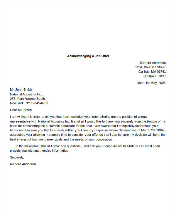 Job Acknowledgement Letter Templates - 8+ Free Word, PDF Format Download!