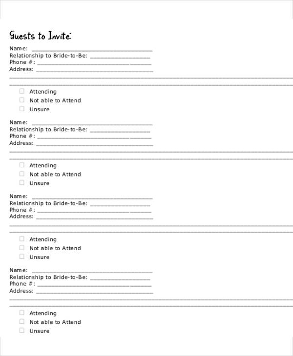 Bridal Shower Gift List Templates 5 Free Word PDF Format Download 