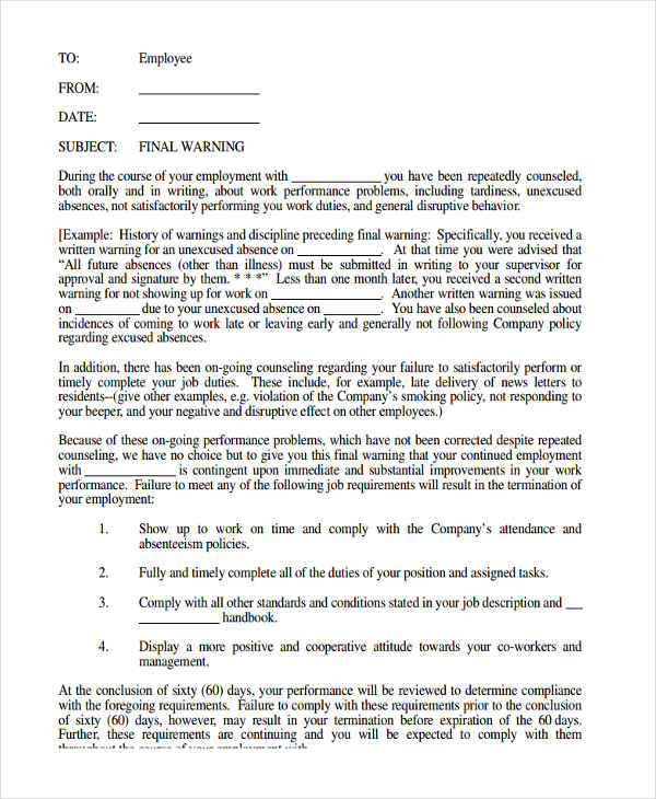 13+ Final Warning Letter Template - 13+ Word, PDF Format Download!