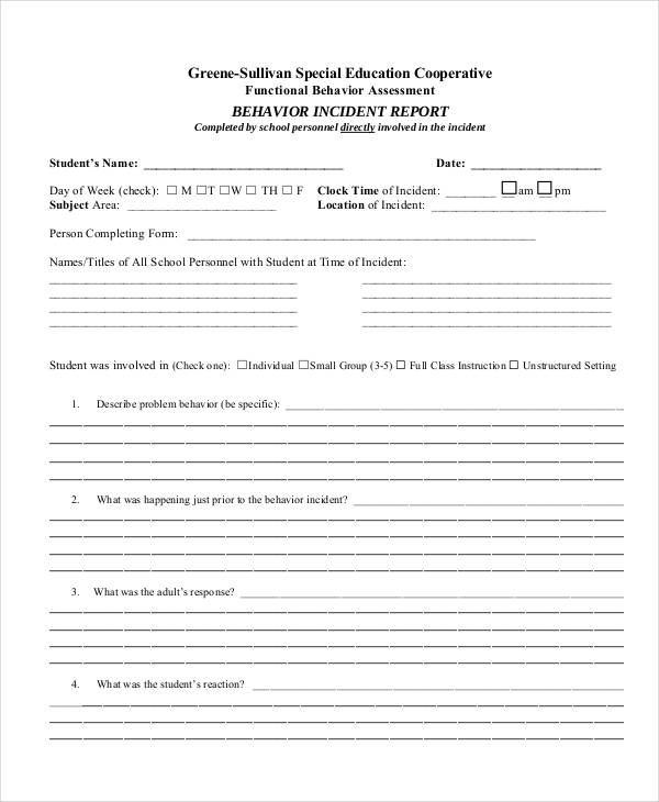 Behavior Incident Report Template - 19+ Free PDF Format Download!
