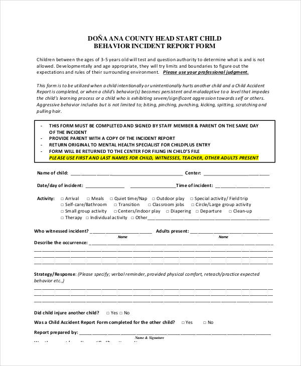 Behavior Incident Report Template - 19+ Free PDF Format Download!
