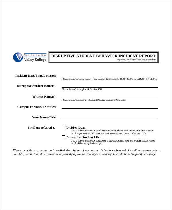 Behavior Incident Report Template - 19+ Free PDF Format Download!