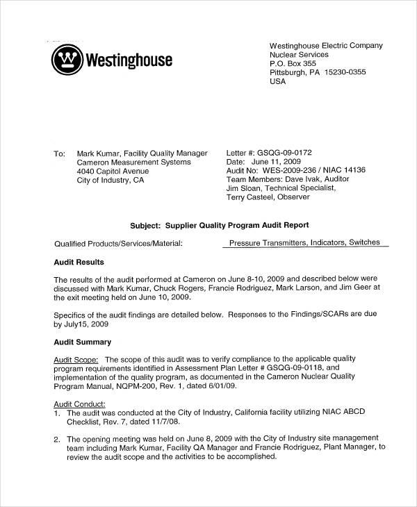 13+ Quality Audit Report Templates - Google Docs, Word, Pages, PDF ...