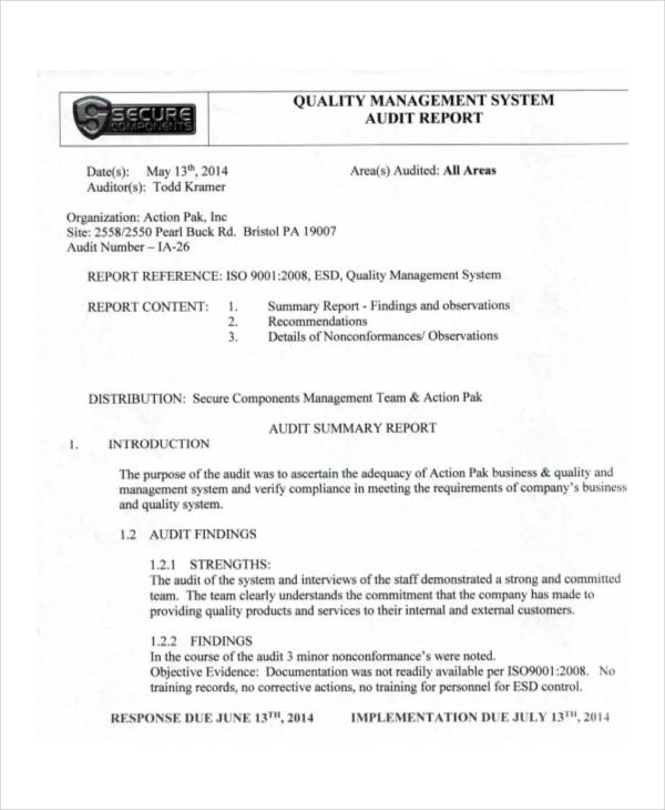 13+ Quality Audit Report Templates - Google Docs, Word, Pages, PDF ...