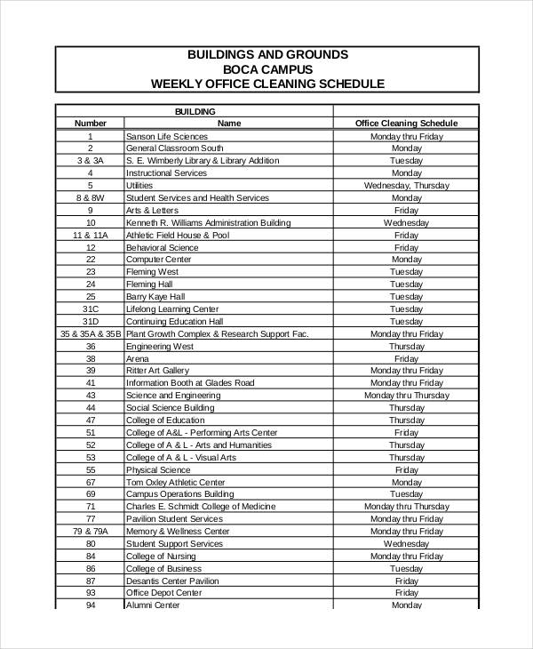Office Cleaning Schedule Template 11 Free Word PDF Format Download 