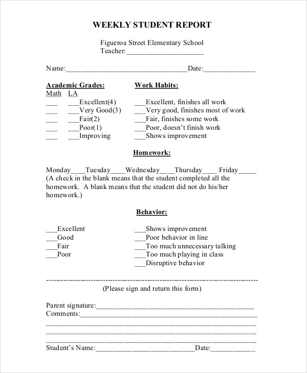 Weekly Student Report Templates - 5+ Free Word, PDF Format Download!