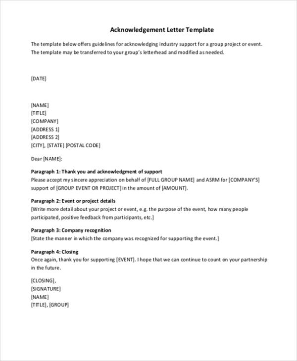 Company Acknowledgement Letter Templates - 6+ Free Word, PDF Format ...