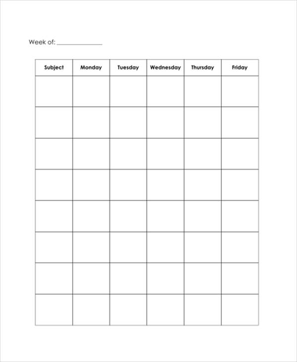Blank Workout Schedule Template