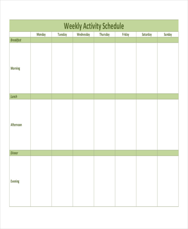 Weekly Activity Schedule Template 6 Free Word PDF Format Download 