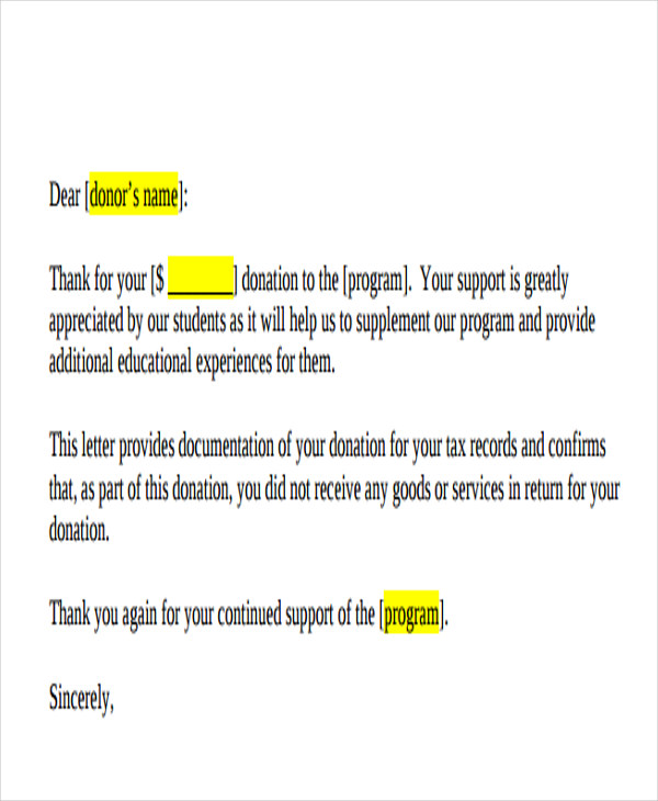11 Donor Acknowledgement Letter Templates PDF DOC