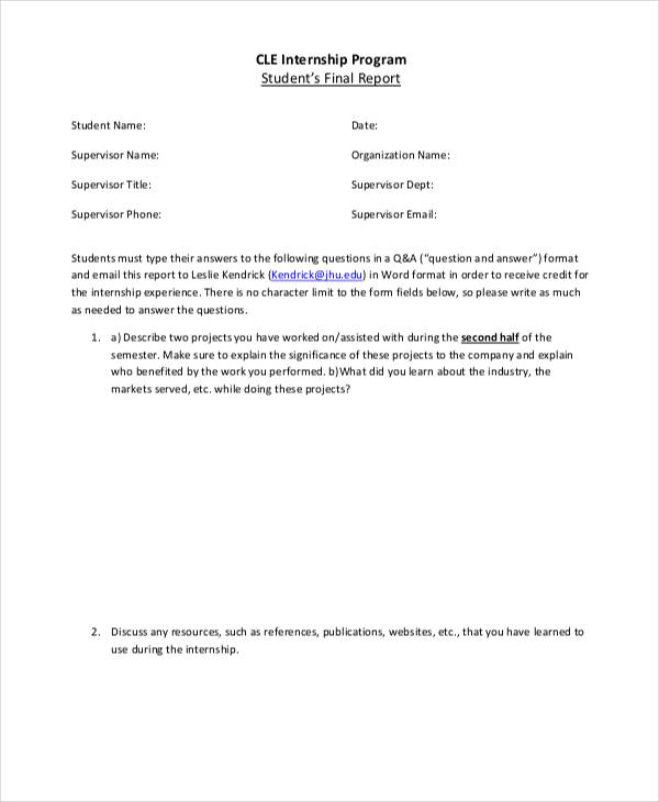 Internship Student Report Template - 17+ Free Word, PDF Format Download!