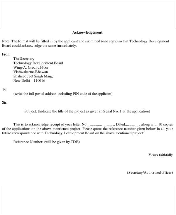 5+Business Acknowledgement Letter Templates- 5+ Free Word, PDF Format ...