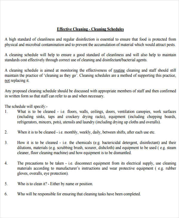 18+ Restaurant Cleaning Schedule Templates in Google Docs | Google ...