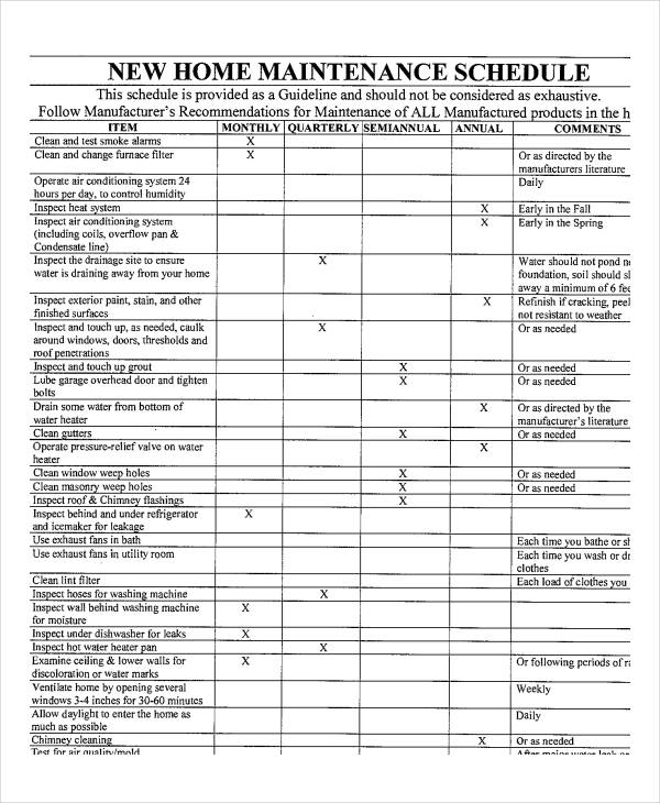 Home Maintenance Schedule Templates 10 Free Xlsx Docs PDF Formats