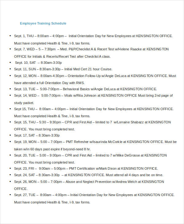14+ Employee Training Schedule Template - Word, PDF, Google Docs, Apple ...