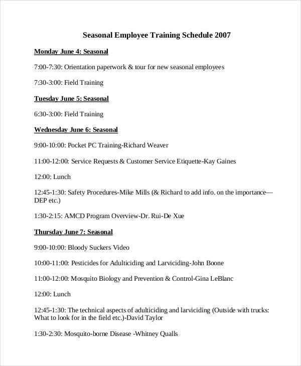 14+ Employee Training Schedule Template - Word, PDF, Google Docs, Apple ...