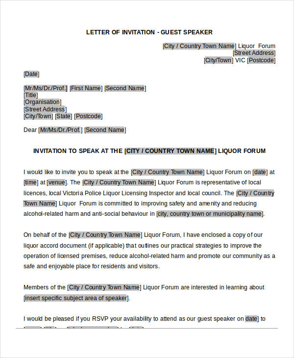 Sample Invitation Letter Inviting A Guest Speaker Caresizsiniz