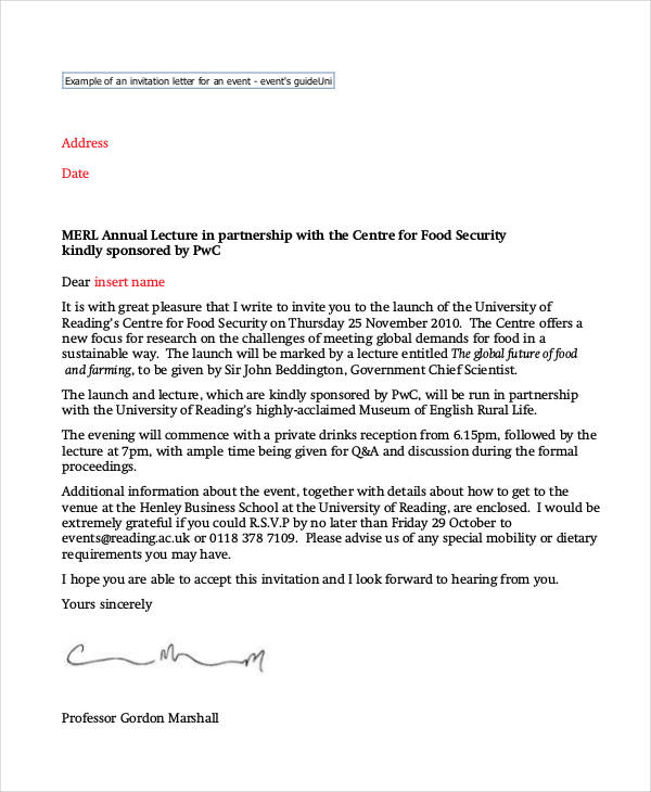 Invitation Letter Template - 28+ Free Word, PDF Documents Download