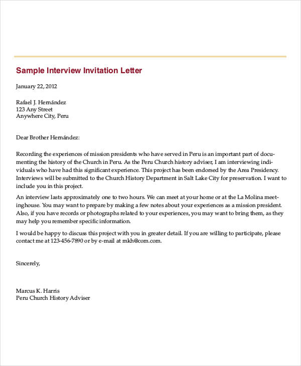 Interview Letter Templates 31 Free Word PDF Documents Download