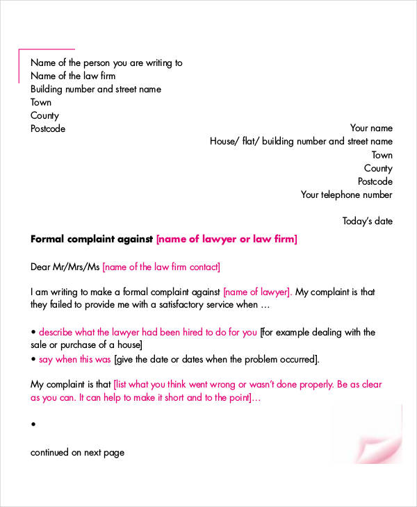 Complaint Letter Template 6 Free Sample Example Format Download