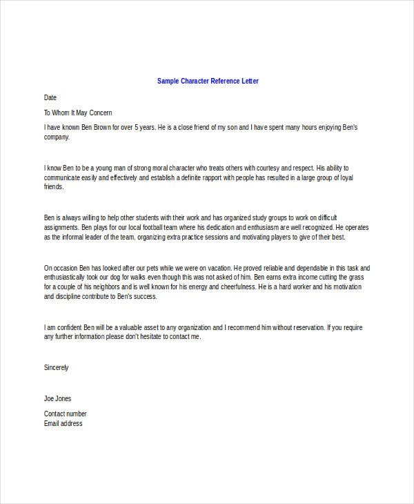 Character Letter Templates - 7+ Free Sample, Example Format Download