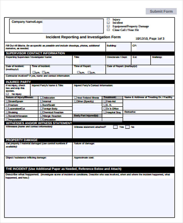 Construction Incident Report Template 19 Free Word PDF Format Download 