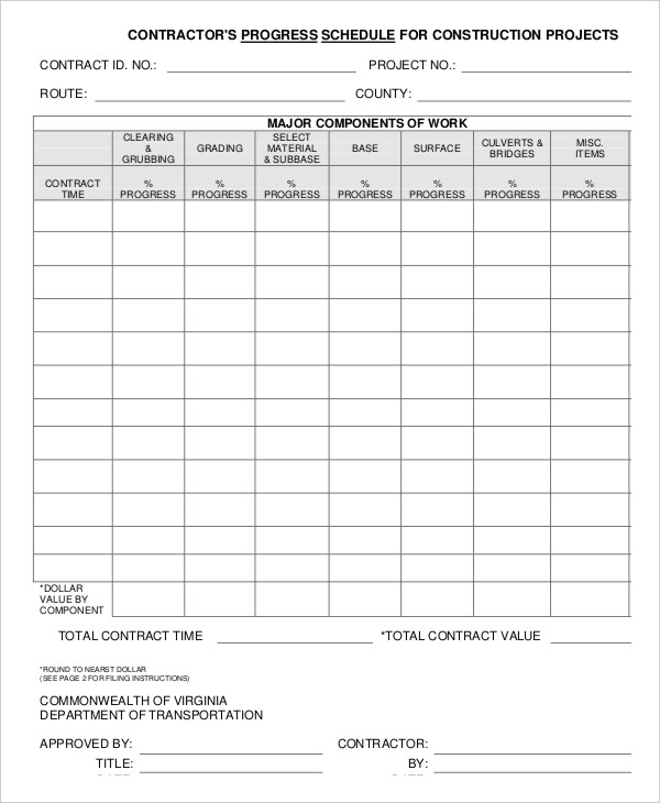 Construction Work Schedule Templates 6 Free Word PDF Documents 
