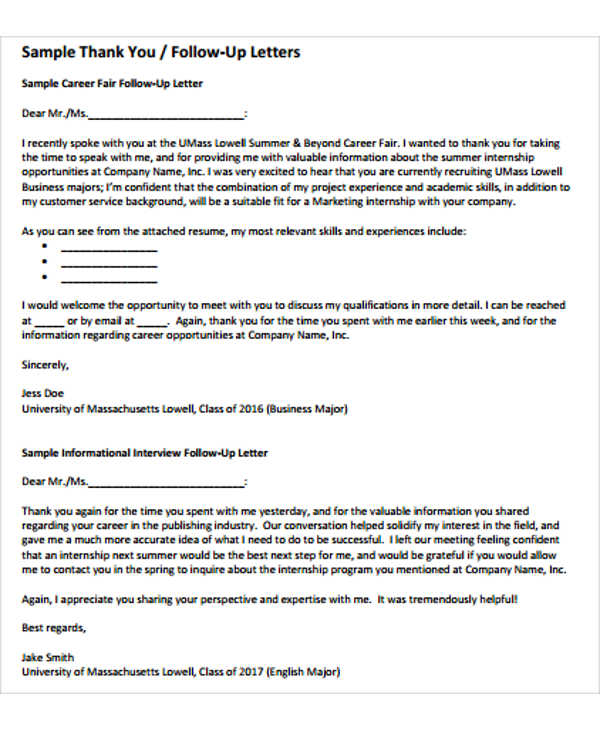 Follow Up Letter Template - 14+ Free Sample, Example Format Download