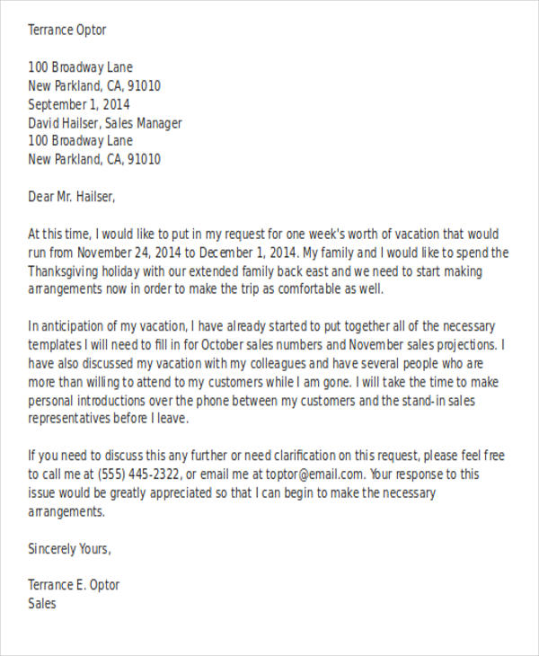 16+ Vacation Letter Templates - PDF, DOC, MS Word, Apple Pages
