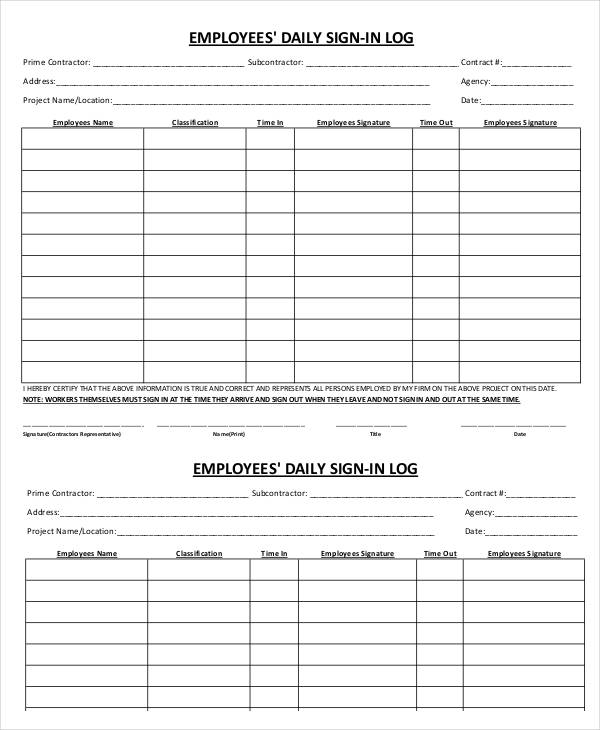 10+ Employee Sign-In Sheet Templates in Google Docs | Google Sheets ...