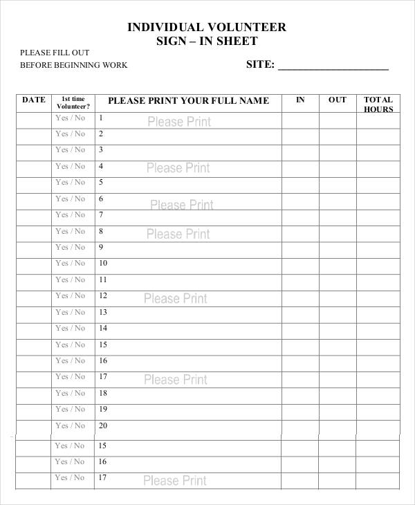 Volunteer Sign-In Sheet Templates - 14+ Free PDF Documents Download