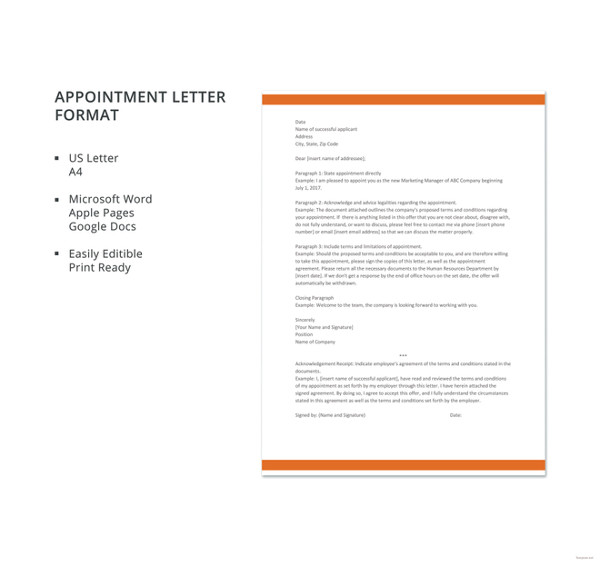 Teacher Appointment Letter Template -13+ Free Word, PDF Format Download!