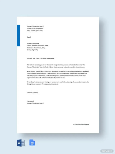 Coach Resignation Letter - 12+ Word, PDF Documents Download