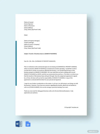Lease Transfer Letter Template - 11+ Word, PDF Format Download!