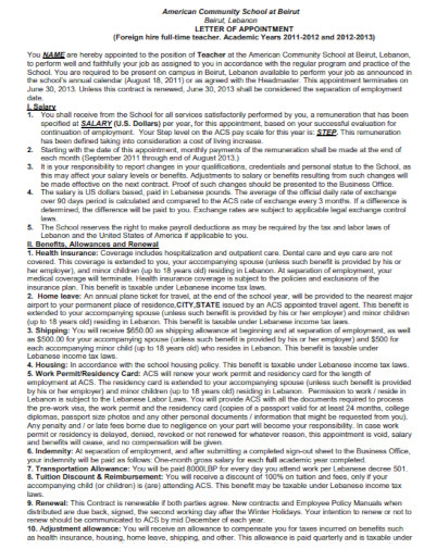 Teacher Appointment Letter Template -13+ Free Word, PDF Format Download!
