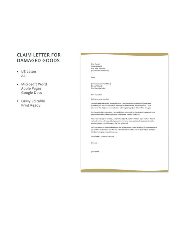 Claim Letter Template 12 Free Sample Example Format Download Claim Letter Template 12 Free Sample Example Format Download