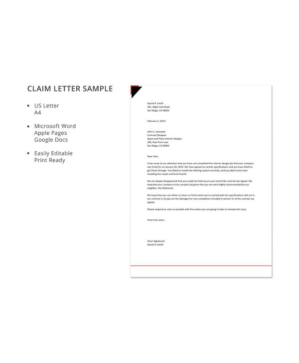 Claim Letter Template - 12+ Free Sample, Example Format Download