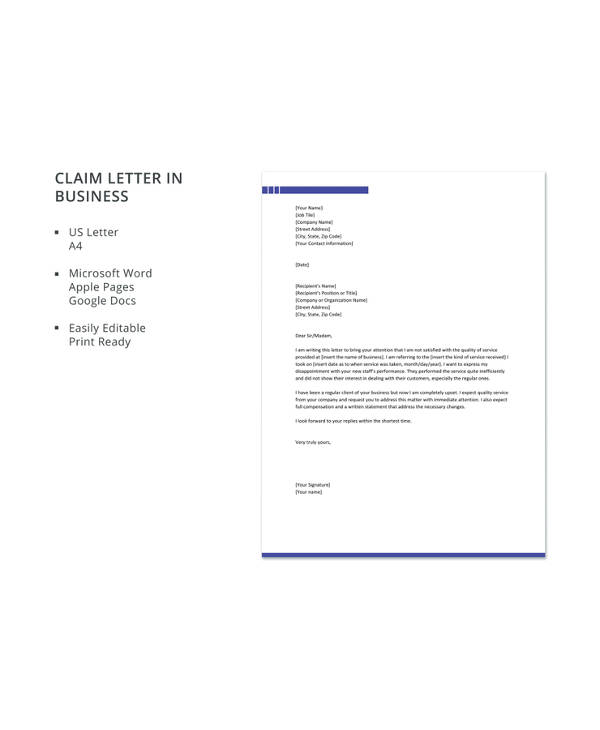 Claim Letter Template - 12+ Free Sample, Example Format Download