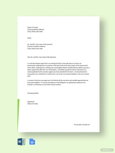 Coach Resignation Letter - 12+ Word, PDF Documents Download