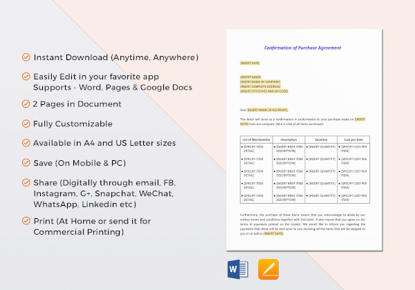 Agreement Letter Template - 28+ Free Sample, Example, Format Download