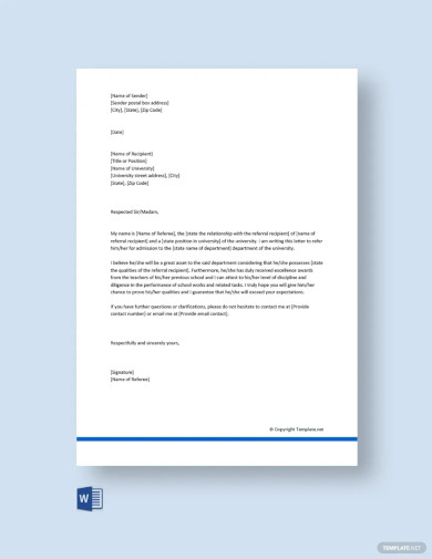 School Reference Letter Template - 12+ Word, PDF Documents Download!
