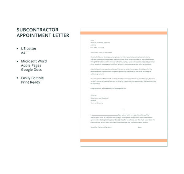 Contractor Appointment Letter Template - 5+ Free Word, PDF Format Download!