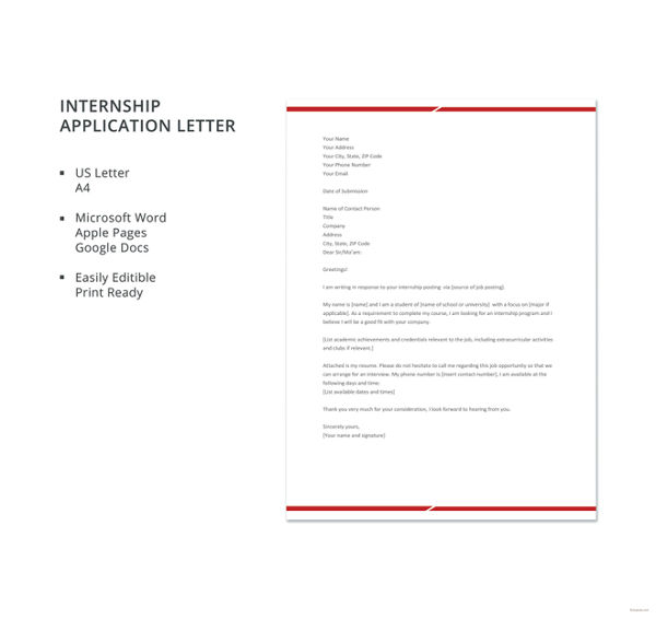 15 Internship Job Application Letters Free Word PDF Format Download