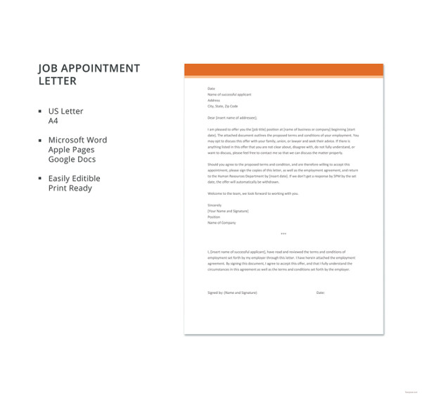 16+ Simple Appointment Letters - PDF, DOC