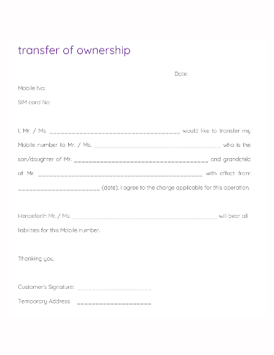 Free 12+ Ownership Transfer Letter Templates - PDF, DOC, Apple Pages ...