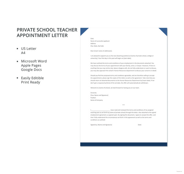 Teacher Appointment Letter Template -13+ Free Word, PDF Format Download!