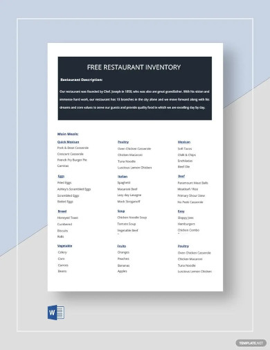 Restaurant Inventory List Templates - 7+ Free Word, PDF Format Download!