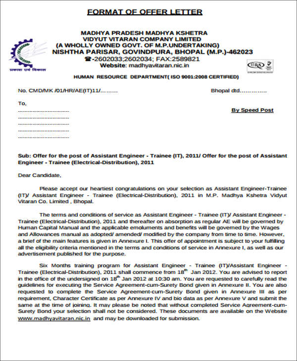 45+ Offer Letter Format Templates - PDF, DOC