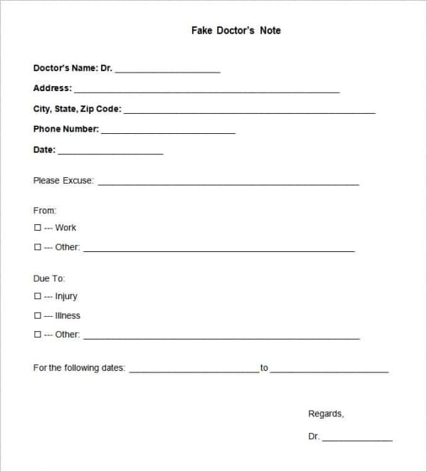 Doctor Note Template Free For Your Needs